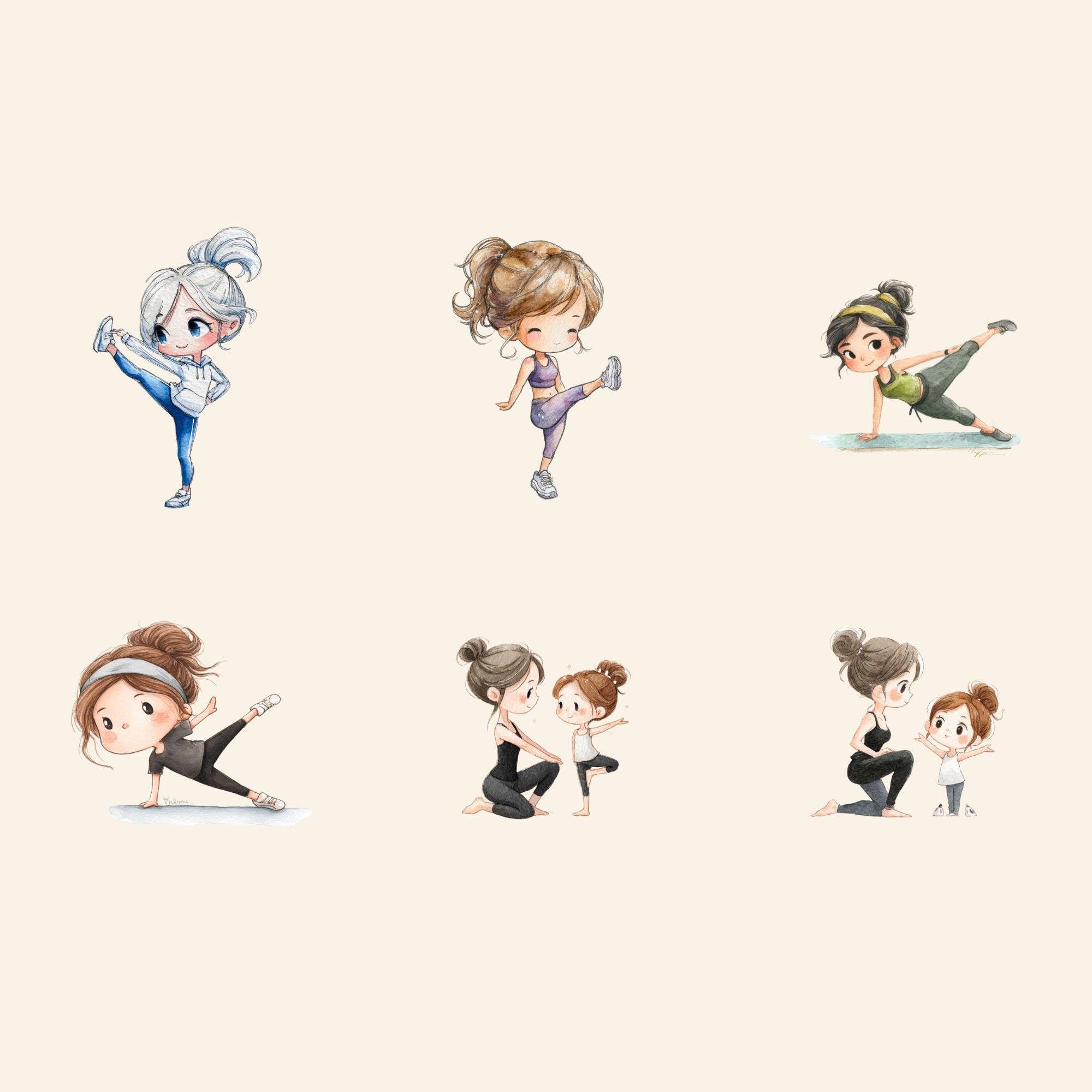 Pilates Clipart Set | Cute Fitness Girl Pngs | Watercolor Pilates and ...