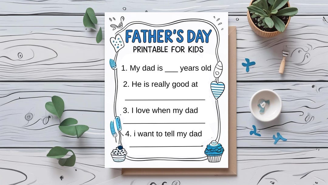 Printable Father’s Day Worksheet for Kids – Fill in the Blank Gift for ...