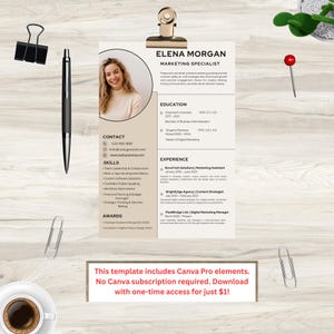 Modern & Professional Resume Template | CV Canva Template | Instant ...