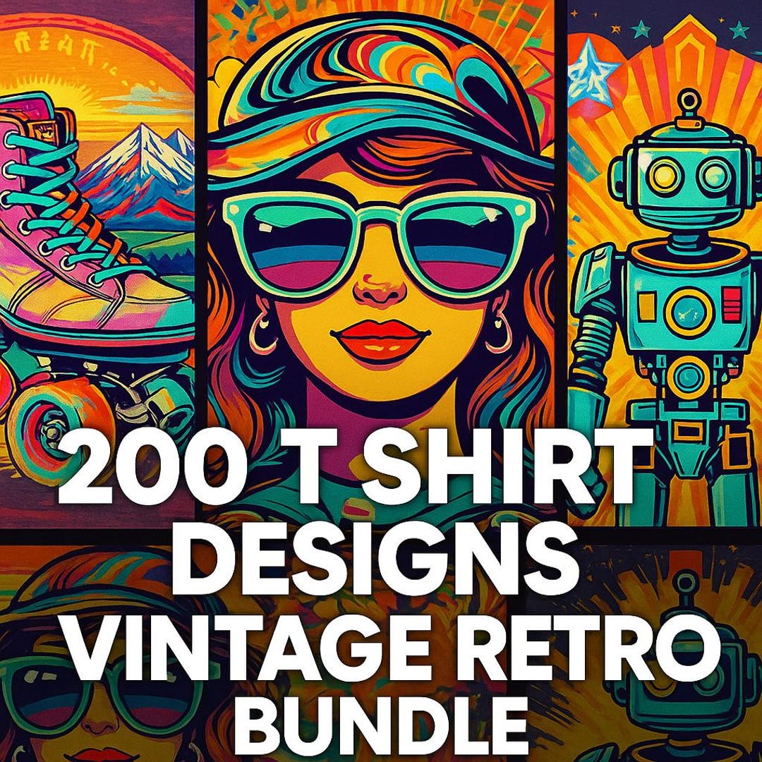 Vintage Retro T Shirt Design Bundle 200+ JPG Files Custom Apparel, DIY ...