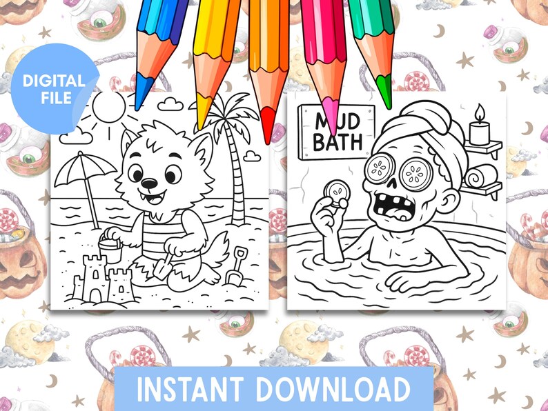 Halloween Coloring Pages, Cute Monsters, Summerween, Beach Vibes ...