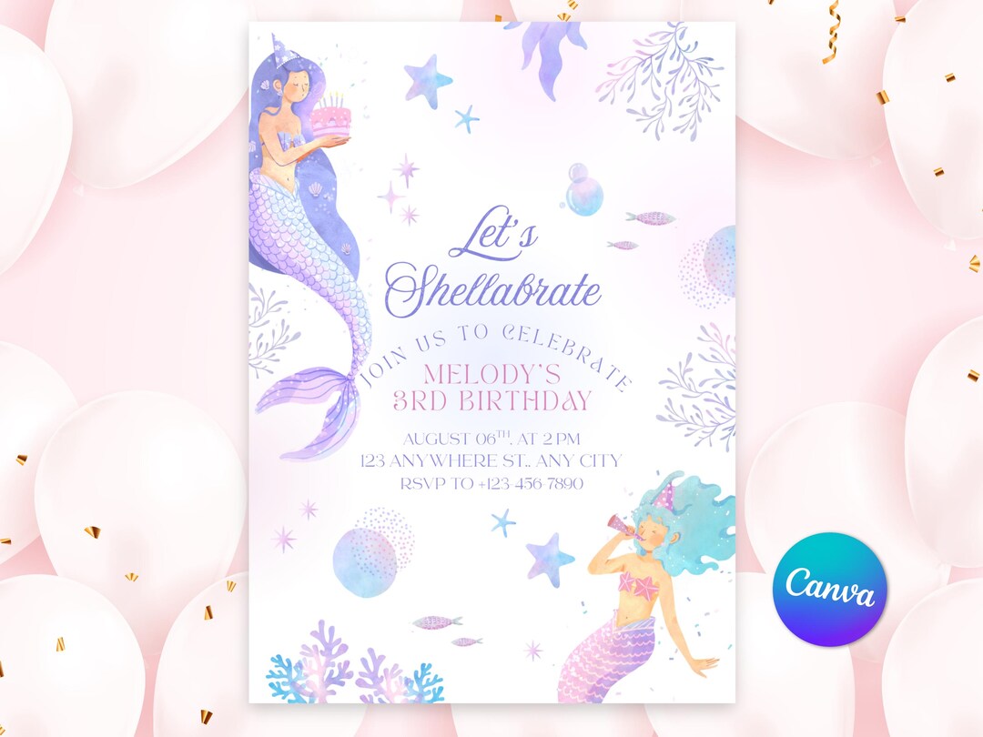 Mermaid Party Invite Template, Pool Party Invite, Birthday Digital ...