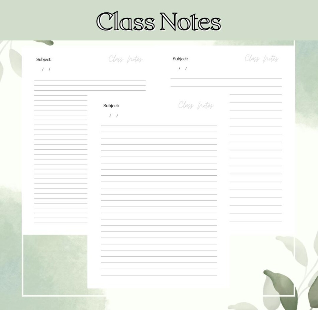 Class Note Taking Sheet for Students - Etsy
