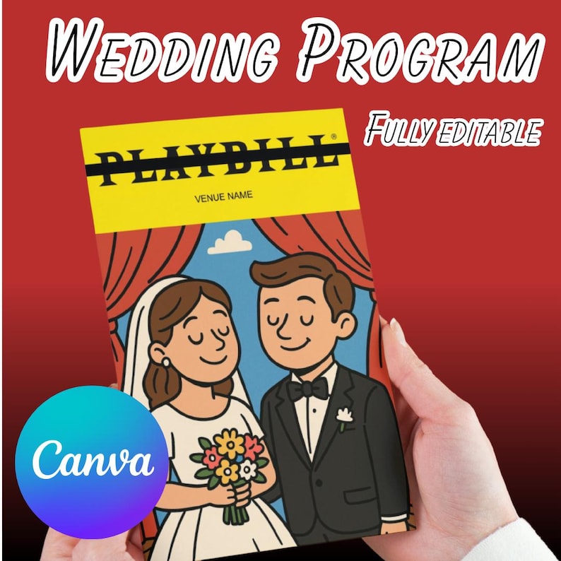 Wedding Playbill Template | Editable Canva Program | Printable Broadway ...