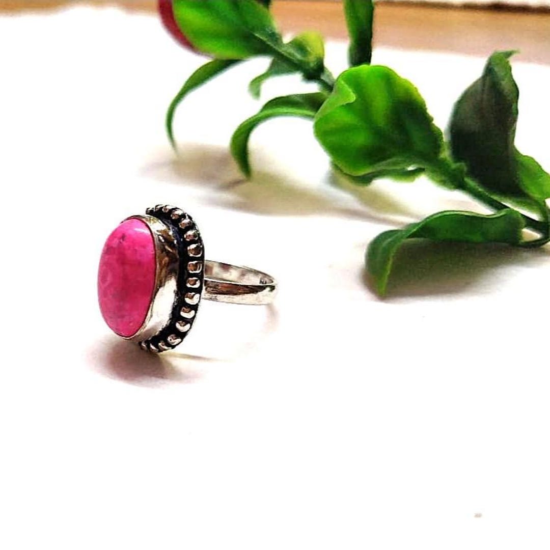 Pink Stone Ring, Hot Pink Oval Ring, 925 Sterling Silver Statement Ring ...