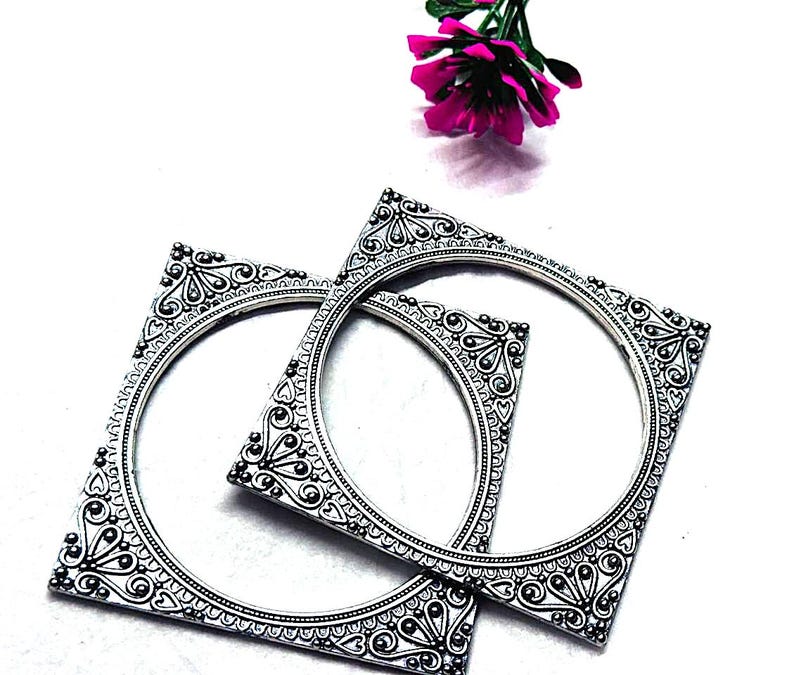 Oxidised German Silver Crown Square Bangles Pair | Traditional Indian ...