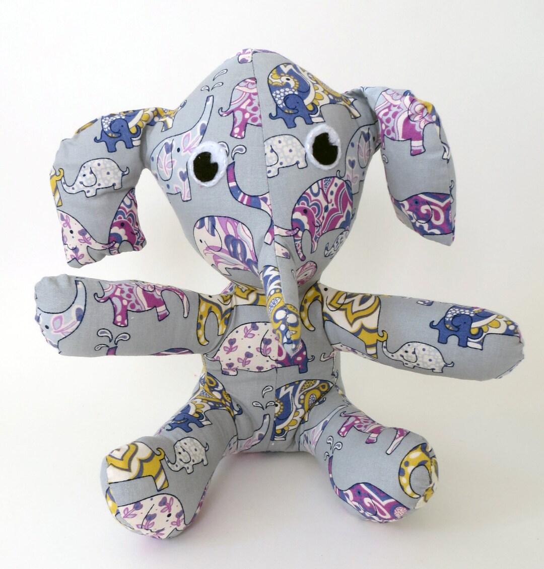 Purple and Mustard Elephants on Grey Stuffed Animal Elephant Toy - Etsy
