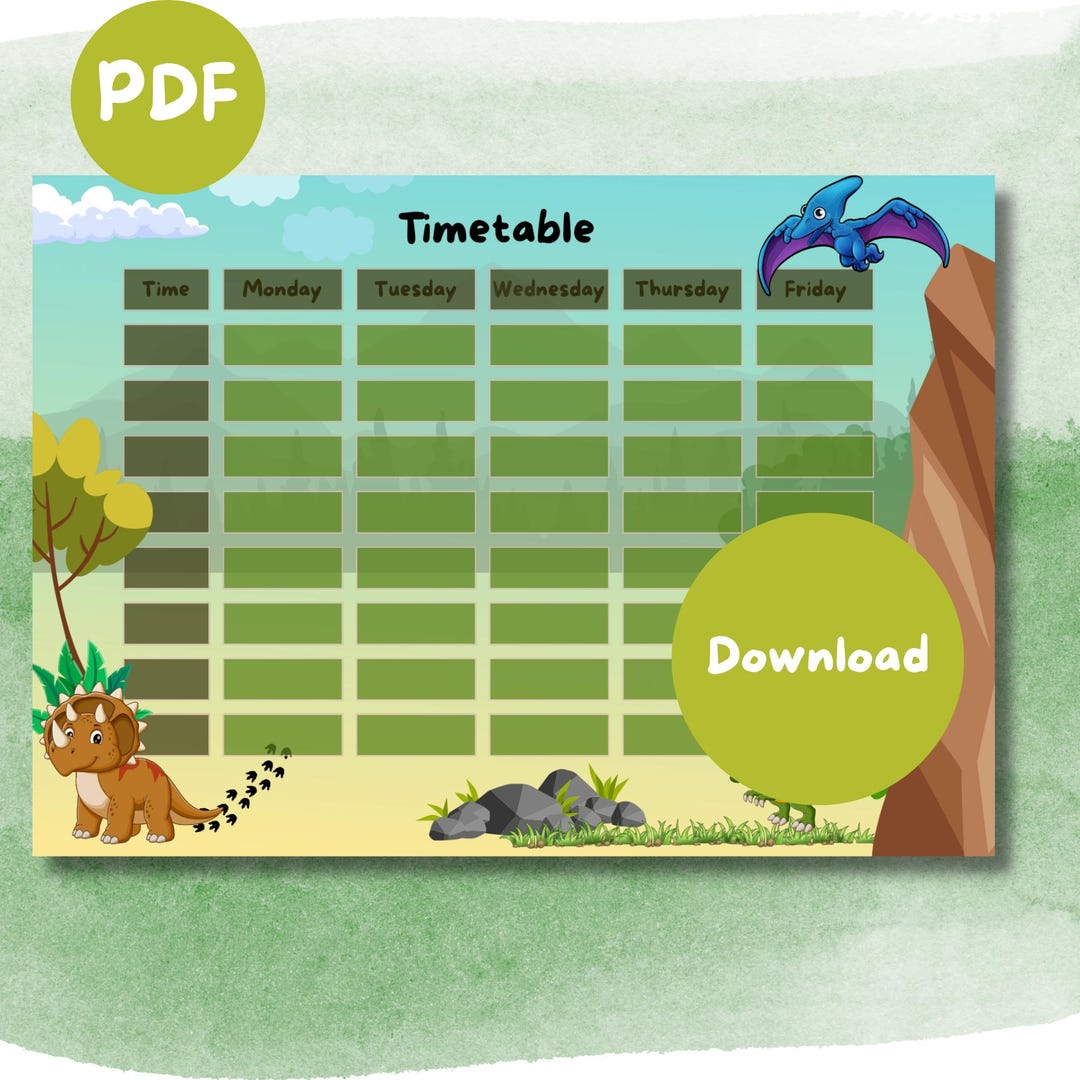 Dinosaur Printable Timetable for Kids – Dino School Schedule PDF/PNG ...