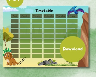 Dinosaur Printable Timetable for Kids – Dino School Schedule PDF/PNG ...