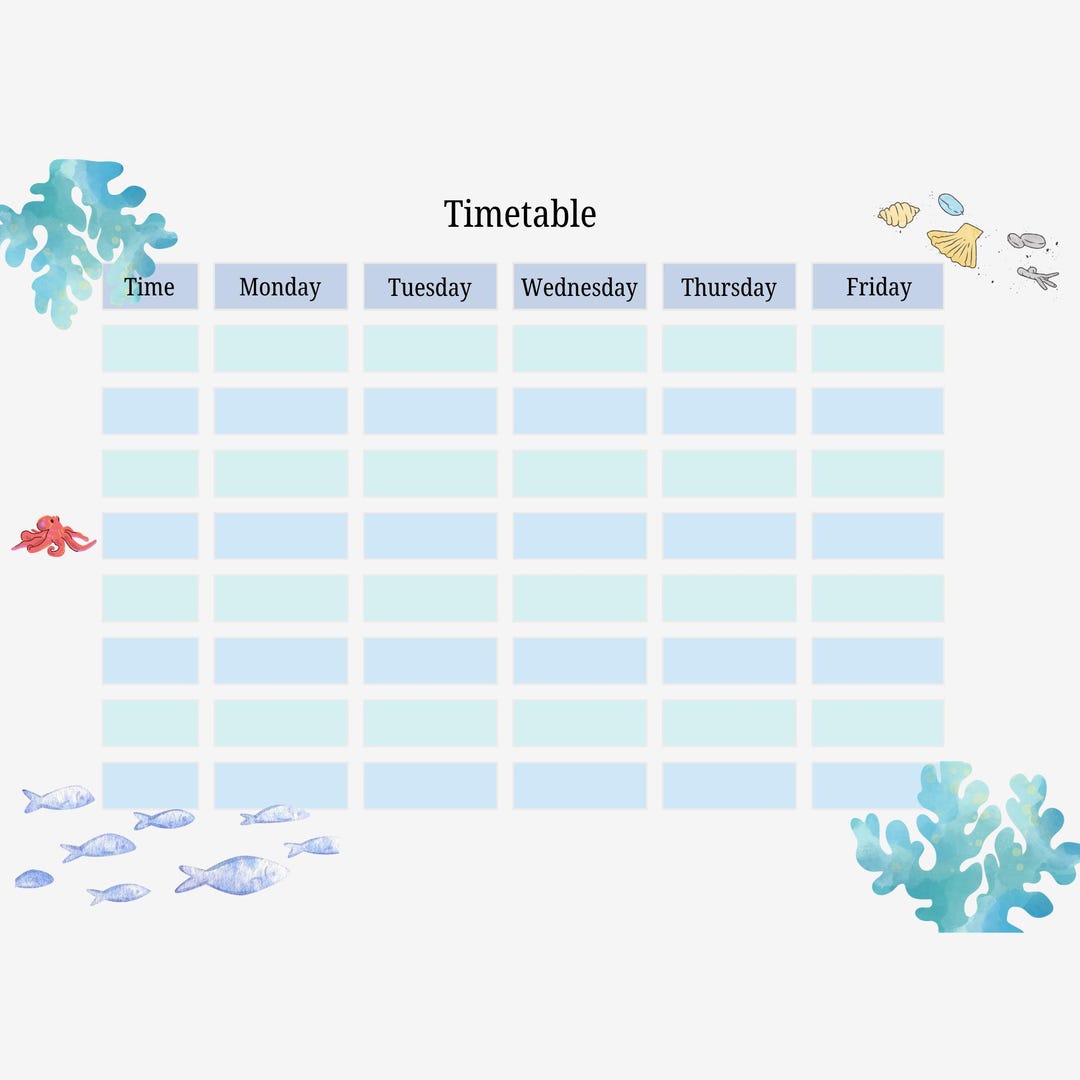 Ocean-themed Kids Timetable | Printable School Schedule PDF | Under the ...