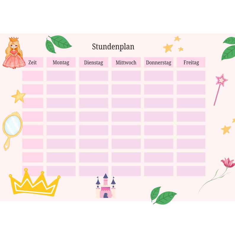 Printable Princess Schedule for Girls – Printable School Timetable PDF ...