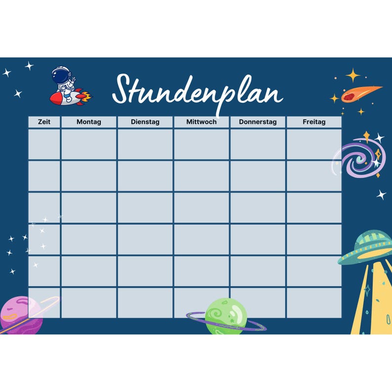 Printable Space-themed Kids Weekly Schedule - Astronaut Printable ...