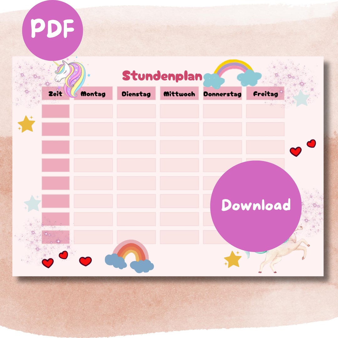 Digital Unicorn Timetable With Rainbow & Glitter | Printable School ...
