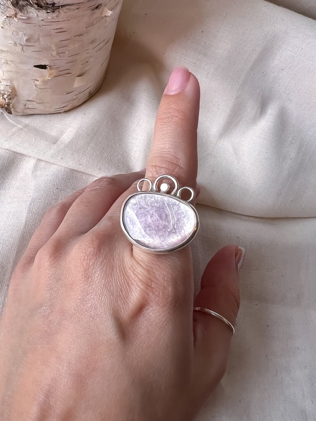 Lepidolite Flower Ring, Big Natural Stone Jewelry, Statement Ring ...