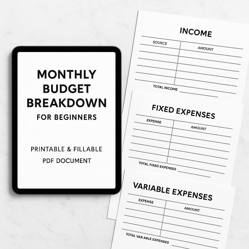 Monthly Budget Breakdown for Beginners | Printable & Fillable PDF ...