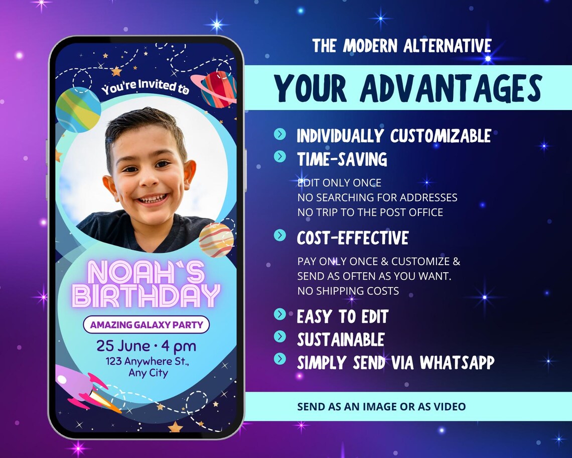 Editable Galaxy Birthday Invitation for Your Kid: Customizable Kids ...