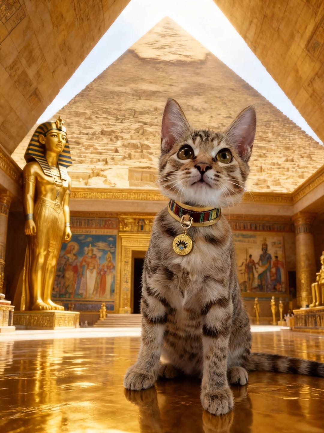 Egyptian Style Pet Collar, Gold Charm Cat Necklace With Sun Pendant ...