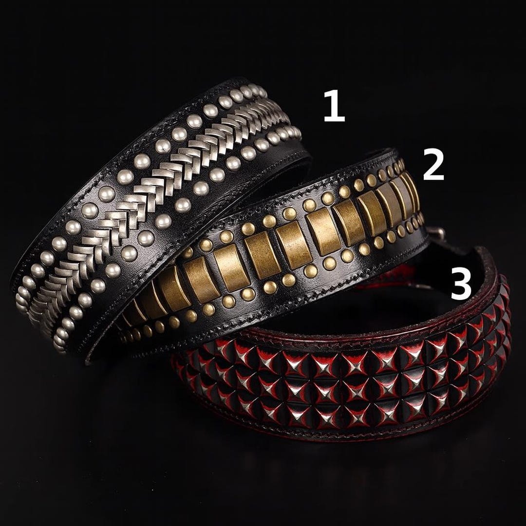 Luxury Studded Leather Dog Collar | Heavy Duty Spiked Pet Collar for ...