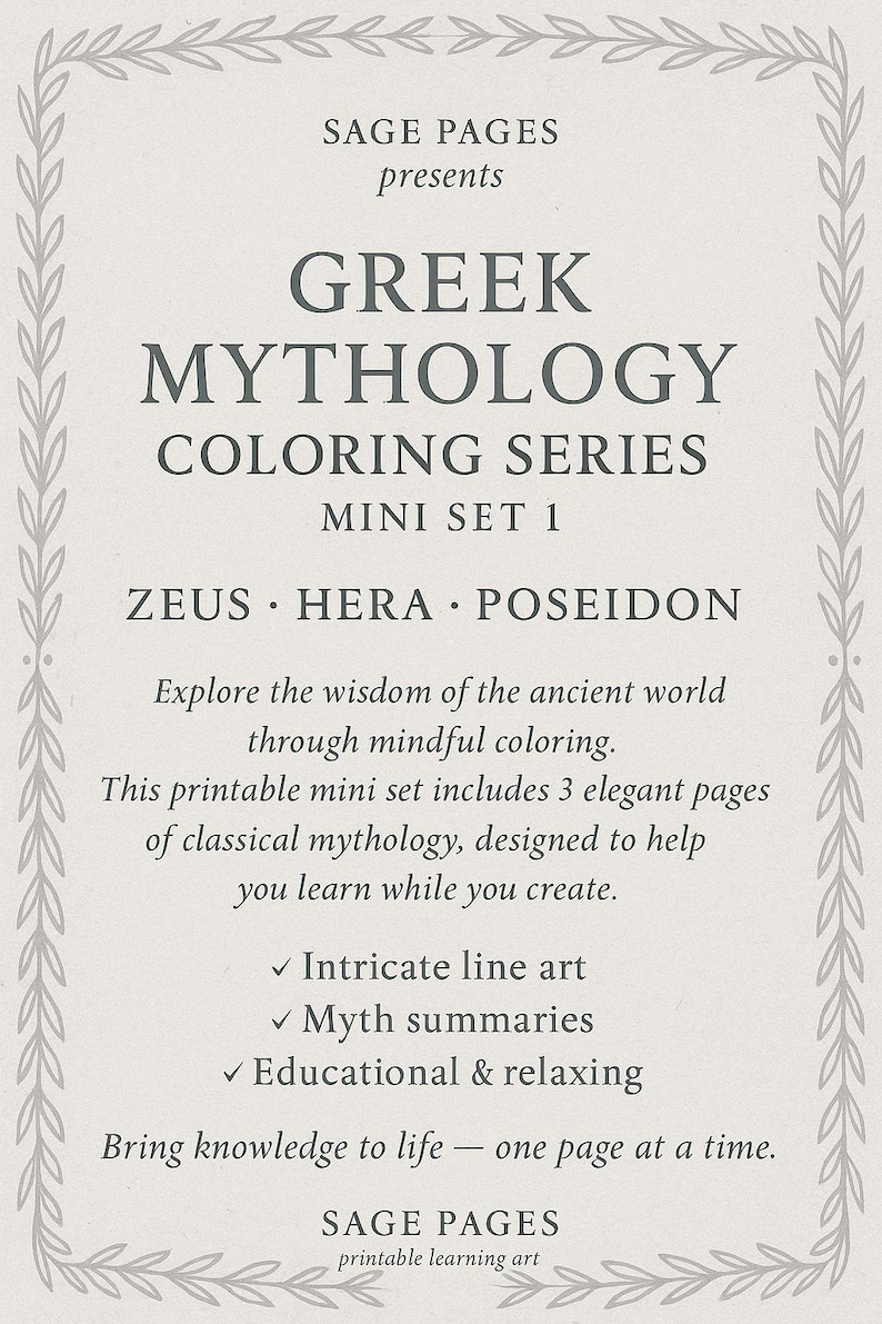 Greek Mythology Coloring Pages – Mini Set 1 | Zeus, Hera, Poseidon ...