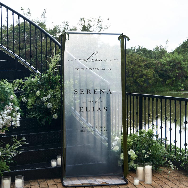 Welcome Fabric Sign, Sheer Sign, Fabric Wedding Sign, Wedding Veil ...