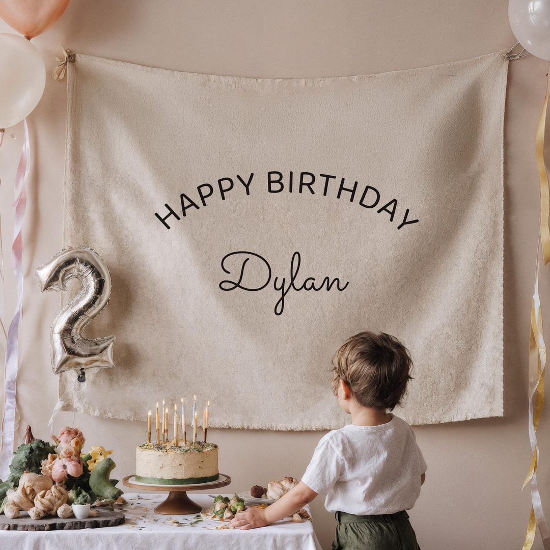 Kids Birthday Fabric Banner, Personalized Birthday Backdrop, Custom ...