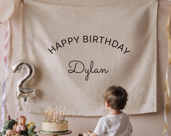 Kids Birthday Fabric Banner, Personalized Birthday Backdrop, Custom ...