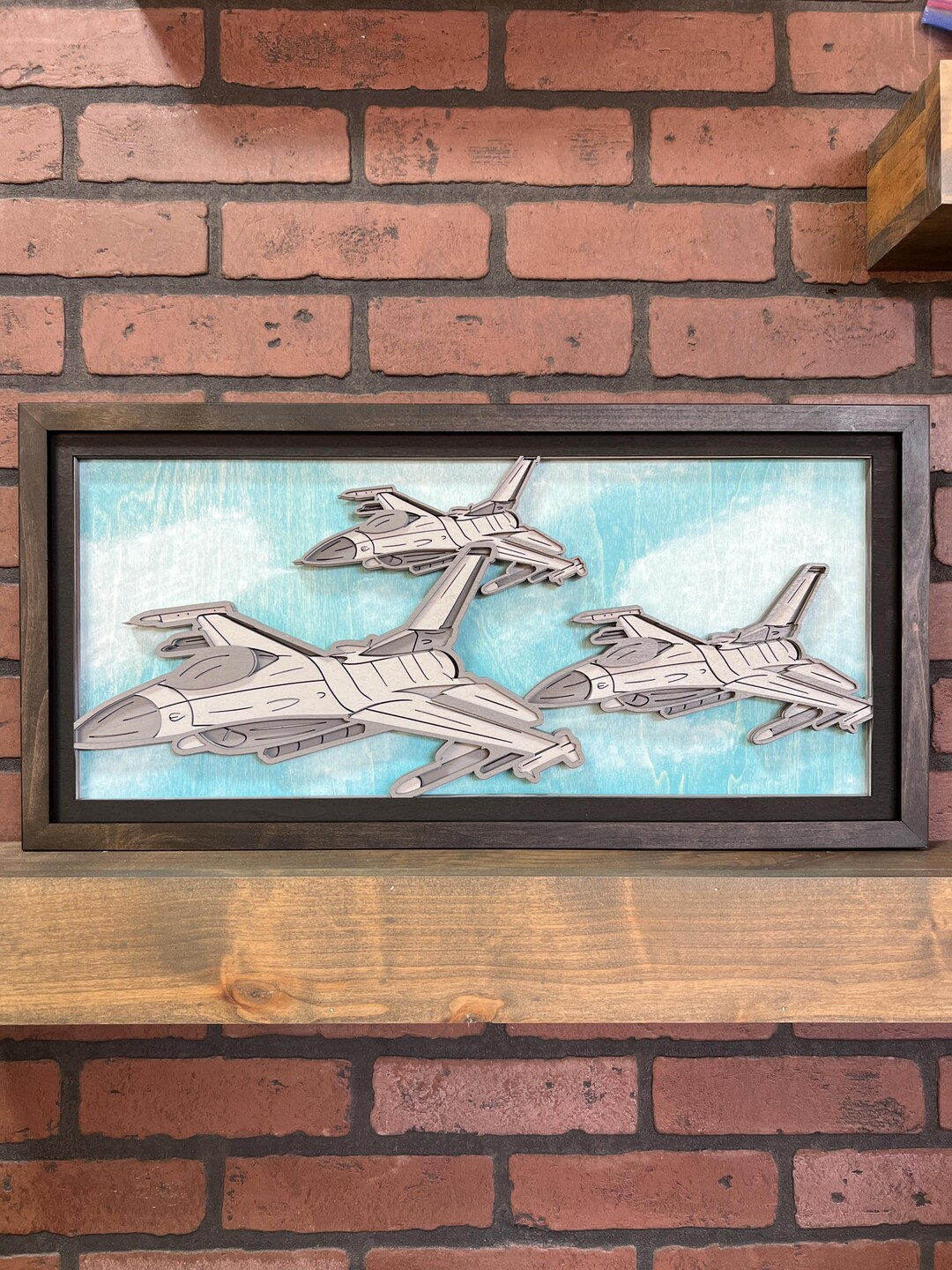 3D Wood Fighter Jet Wall Art – Wingman Formation, Military Decor ...