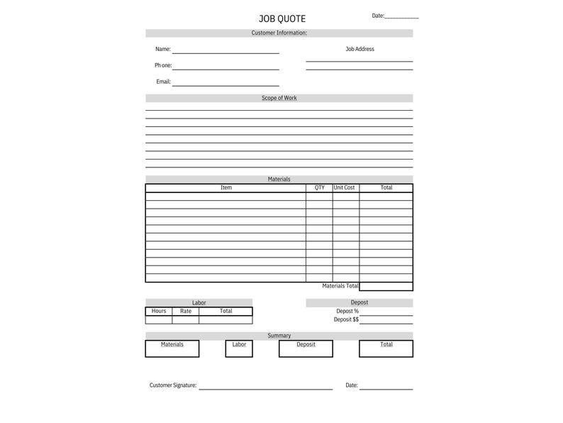 Job Quote Template for Welders & Fabricators | Printable Fillable PDF ...