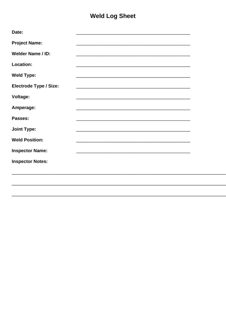 Printable Weld Log Sheet | Welding Tracker Form for Fabrication Jobs ...