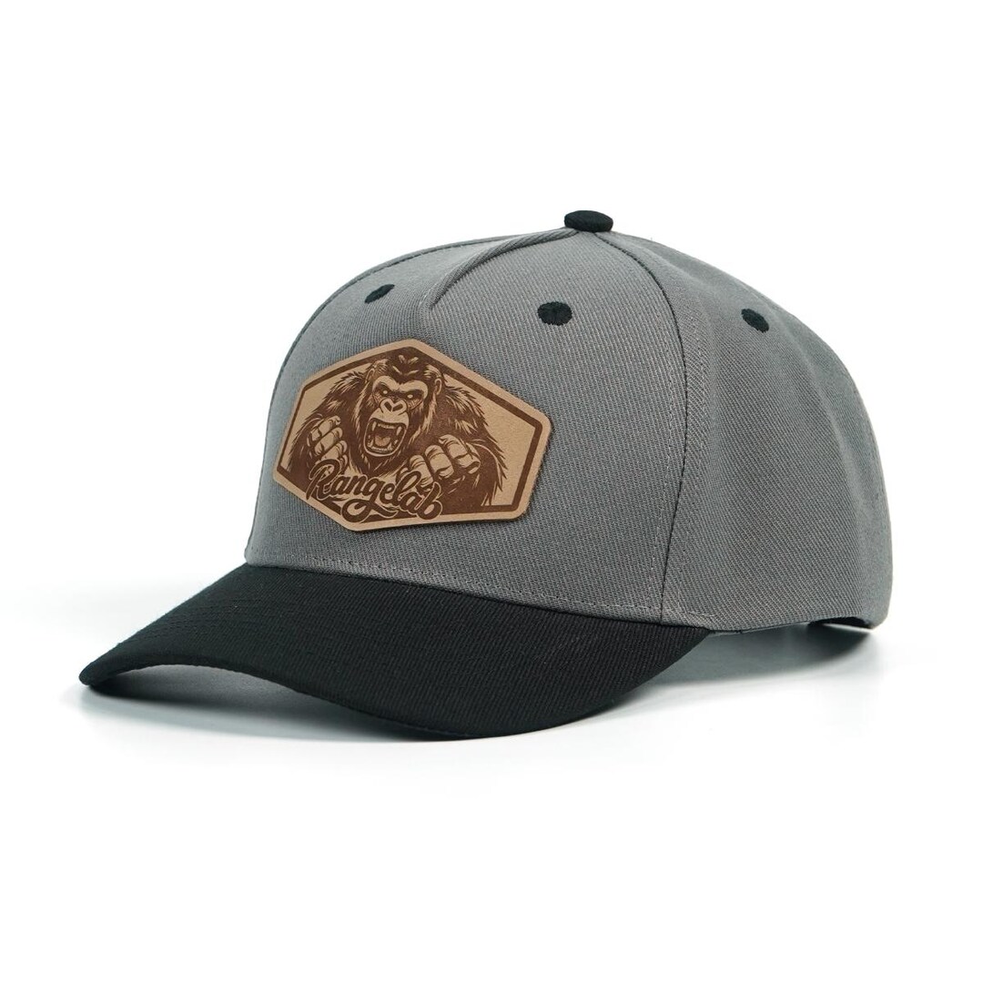 Gray Baseball Cap With Gorilla Leather Patch, Adjustable Streetwear Hat ...