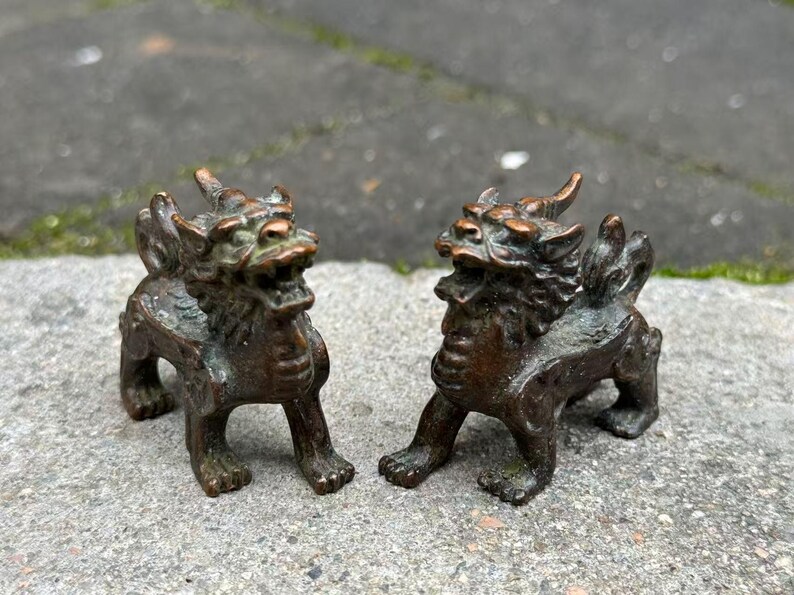 Mini Pair China Copper Fengshui Qilin Animal Pixiu Beast Wealth Bixie ...