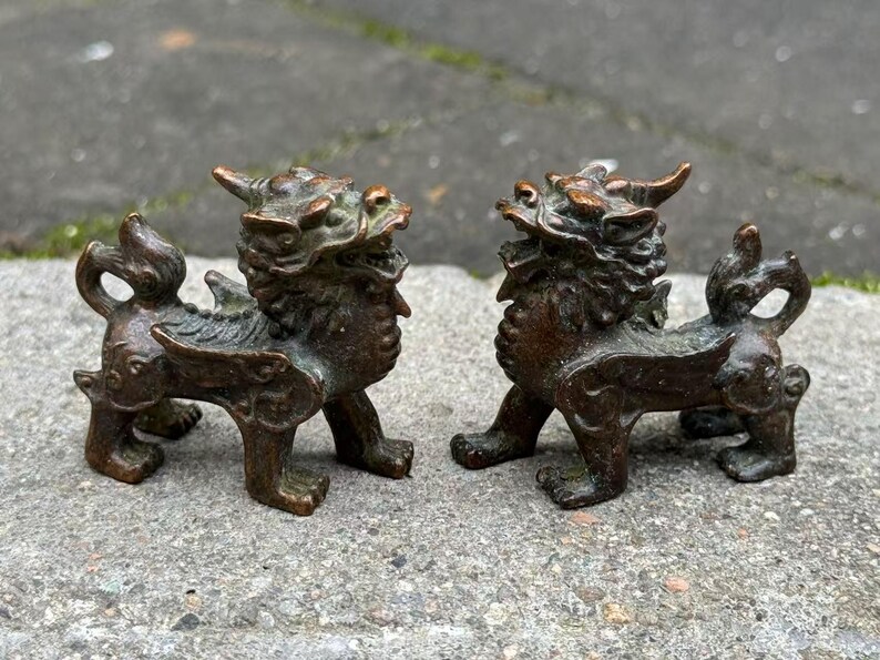 Mini Pair China Copper Fengshui Qilin Animal Pixiu Beast Wealth Bixie ...