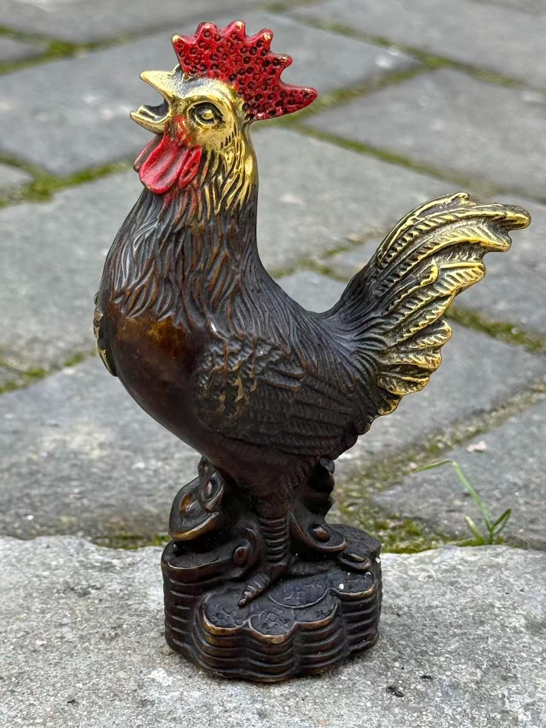 Vintage Copper Lucky Standing Rooster Sculpture Statue, Brass ...