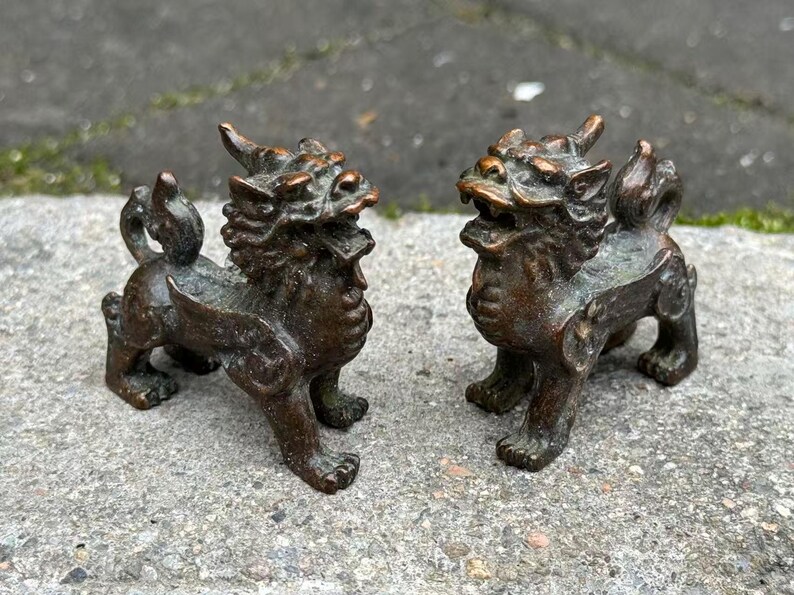 Mini Pair China Copper Fengshui Qilin Animal Pixiu Beast Wealth Bixie ...