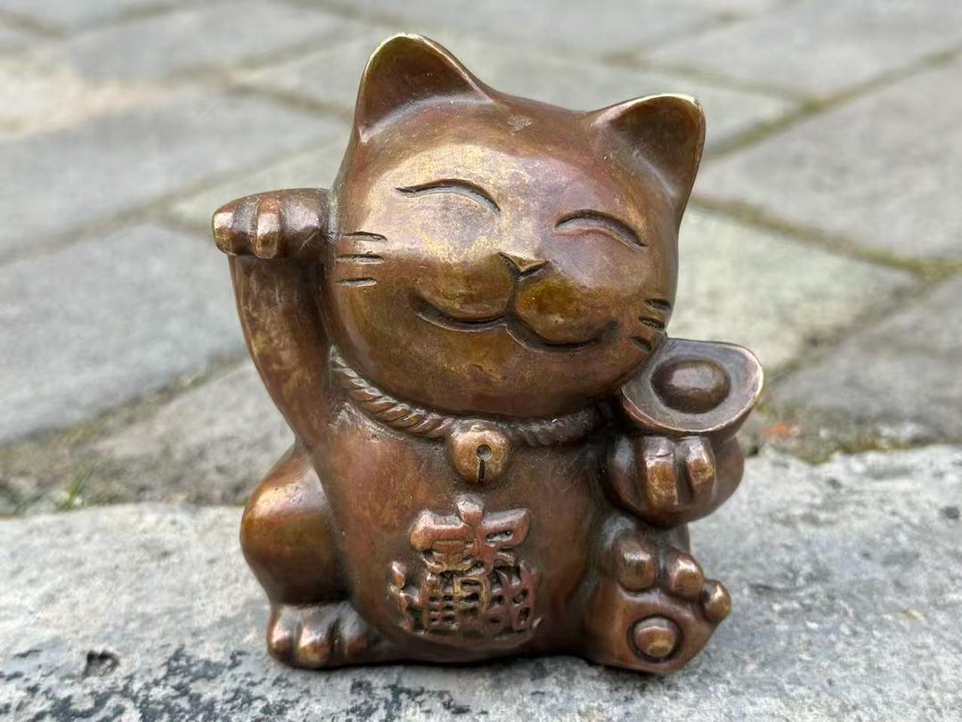 Vintage Style Cute Copper Cat Sculpture Statue Figure Animals ,lucky ...