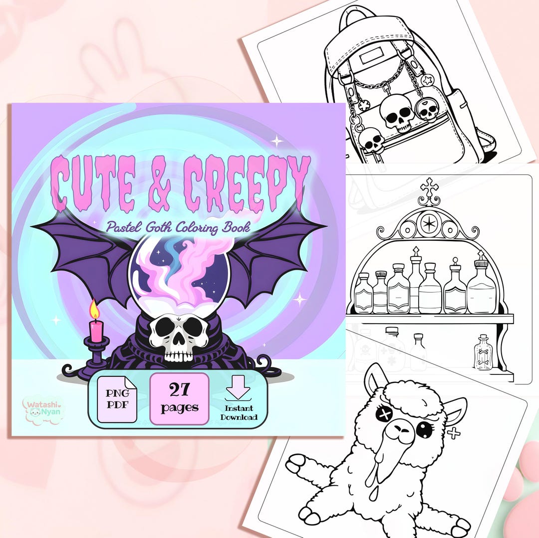 Pastel Goth Coloring Book – 27 Creepy Cute Pages | Kawaii Spooky PDF ...