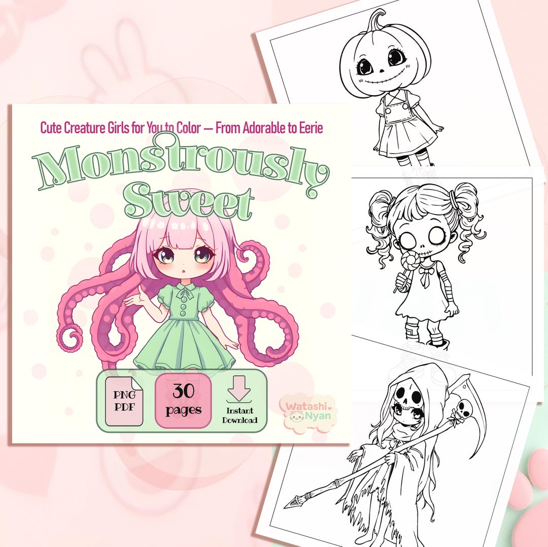 Pastel Goth Monster Girl Coloring Pages: Kawaii Spooky Art (PDF/PNG ...