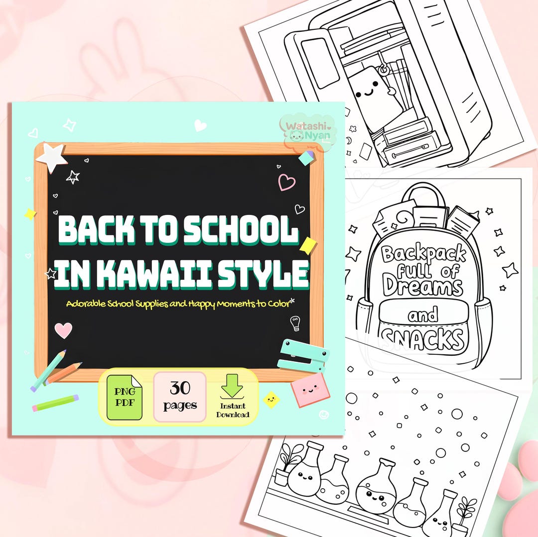 Kawaii Back to School Coloring Book, 30 Adorable School Supplies Pages ...