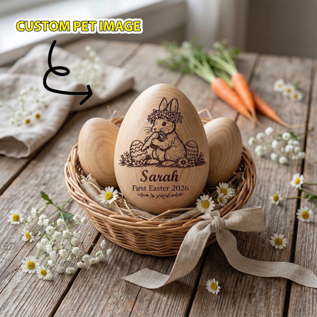Personalized Bunny Easter Wooden Egg, Custom Pet Bunny Name Easter Egg ...
