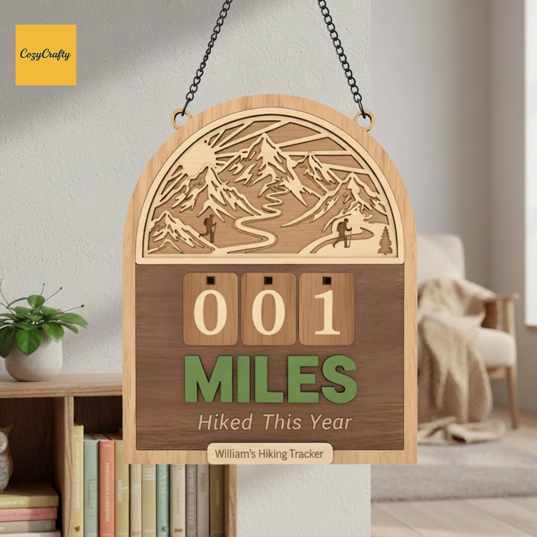 PERSONALIZABLE Hiking Miles Tracker Sign, CUSTOMIZABLE Wooden Mountain ...