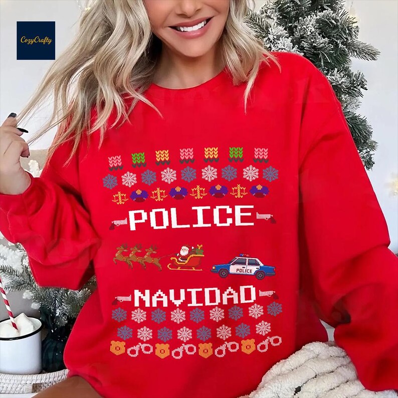 Police Navidad Sweatshirt, Funny Cop Christmas Sweater, Ugly Christmas ...