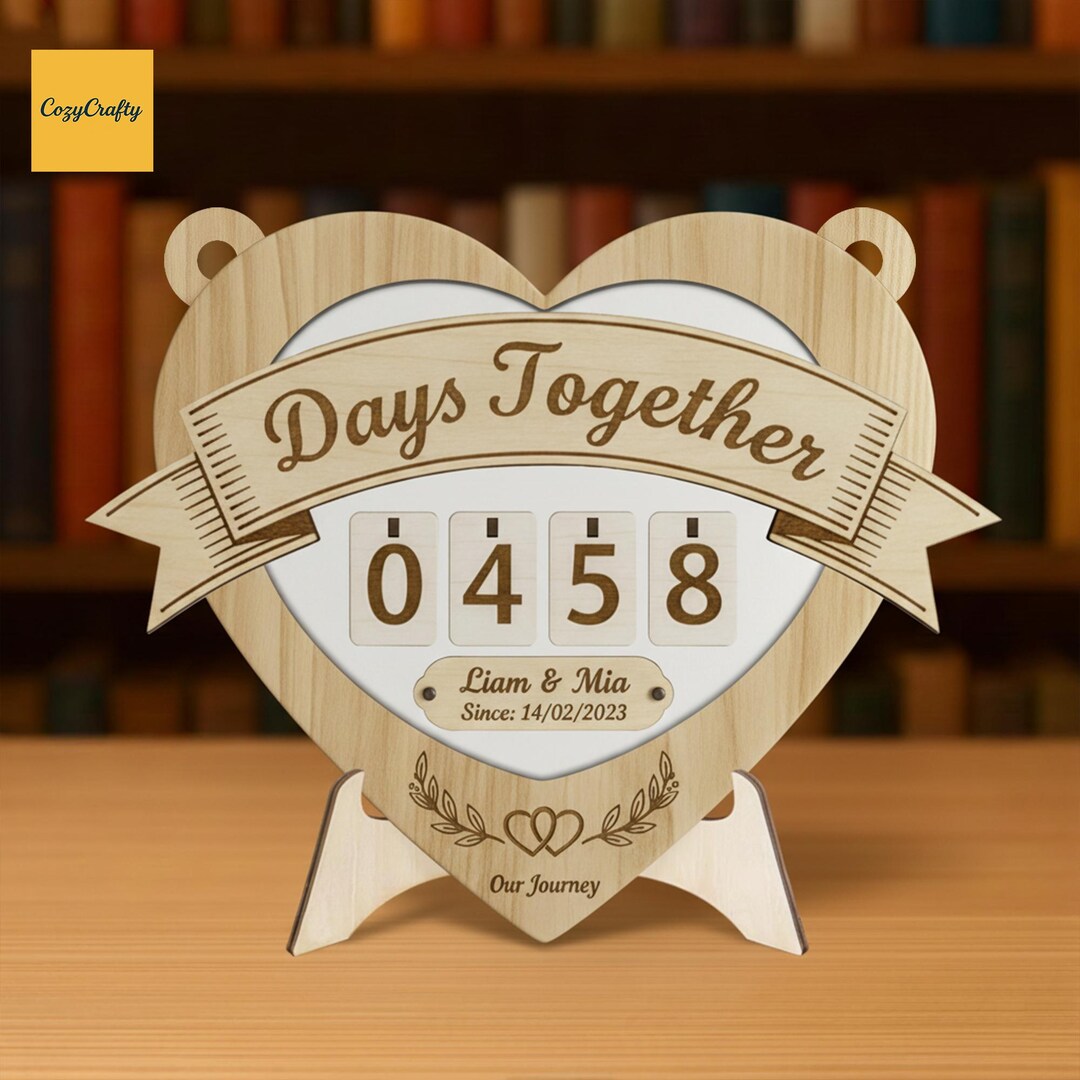 PERSONALIZABLE Days Together Sign CUSTOMIZABLE Wooden Heart Countdown ...