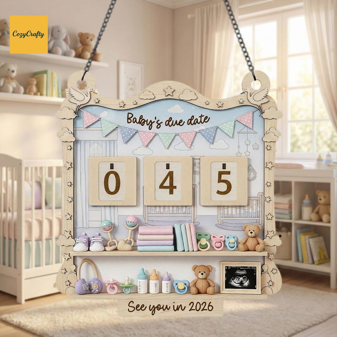 CUSTOMIZABLE Baby Due Date Countdown, PERSONALIZABLE Wooden Nursery ...