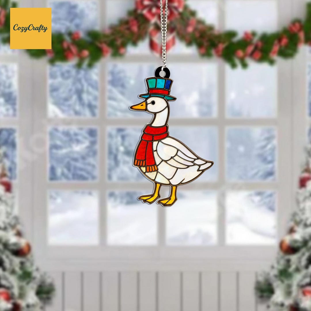 Winter Goose Ornament Stained Glass Acrylic Suncatcher Goose With Top ...