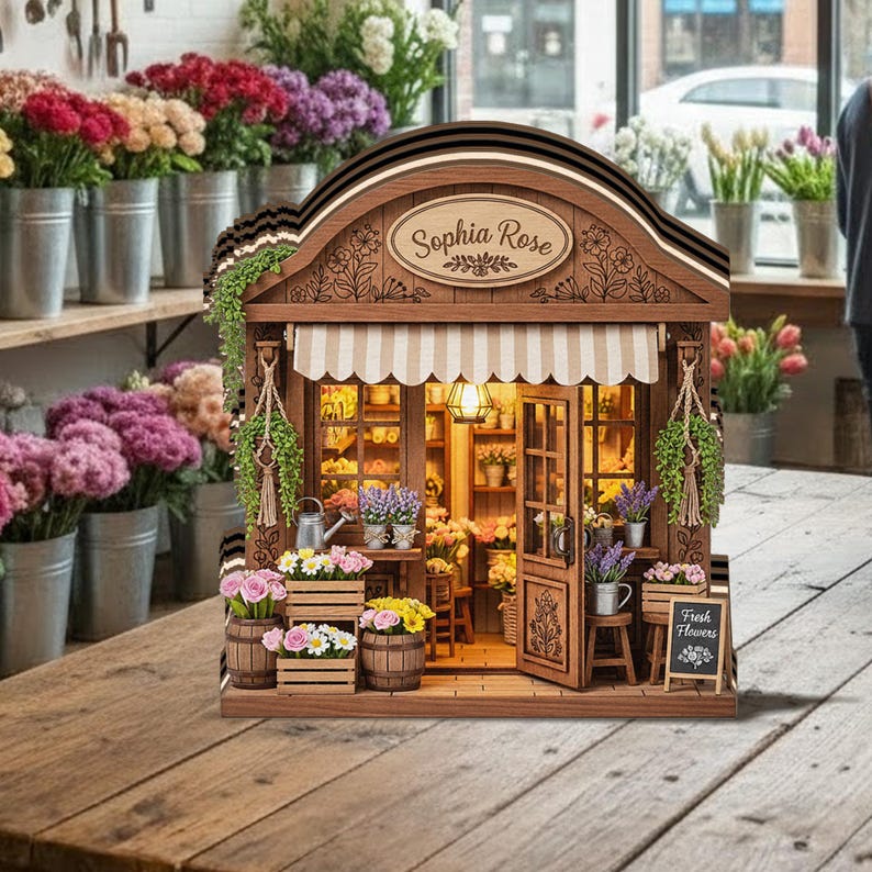 Mini Flower Shop Diorama Rustic Floral Boutique Decor Cozy Cottage ...