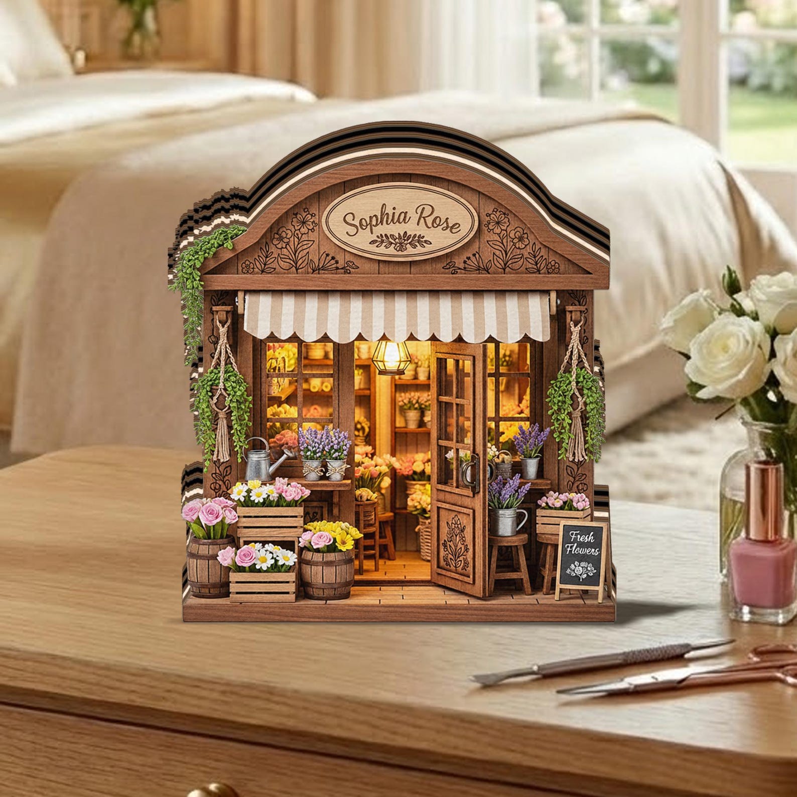Mini Flower Shop Diorama Rustic Floral Boutique Decor Cozy Cottage ...