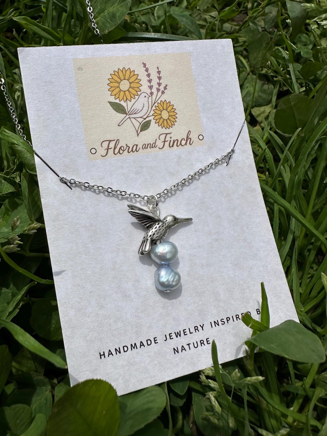 Blue Pearl Floating Hummingbird Necklace - Etsy