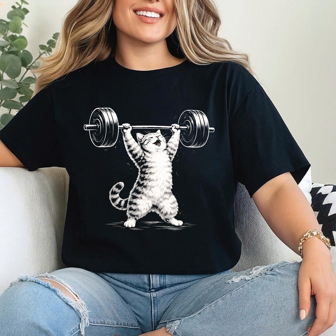 Funny Weightlifting Cat PNG – Gym Cat Illustration – Workout Humor ...