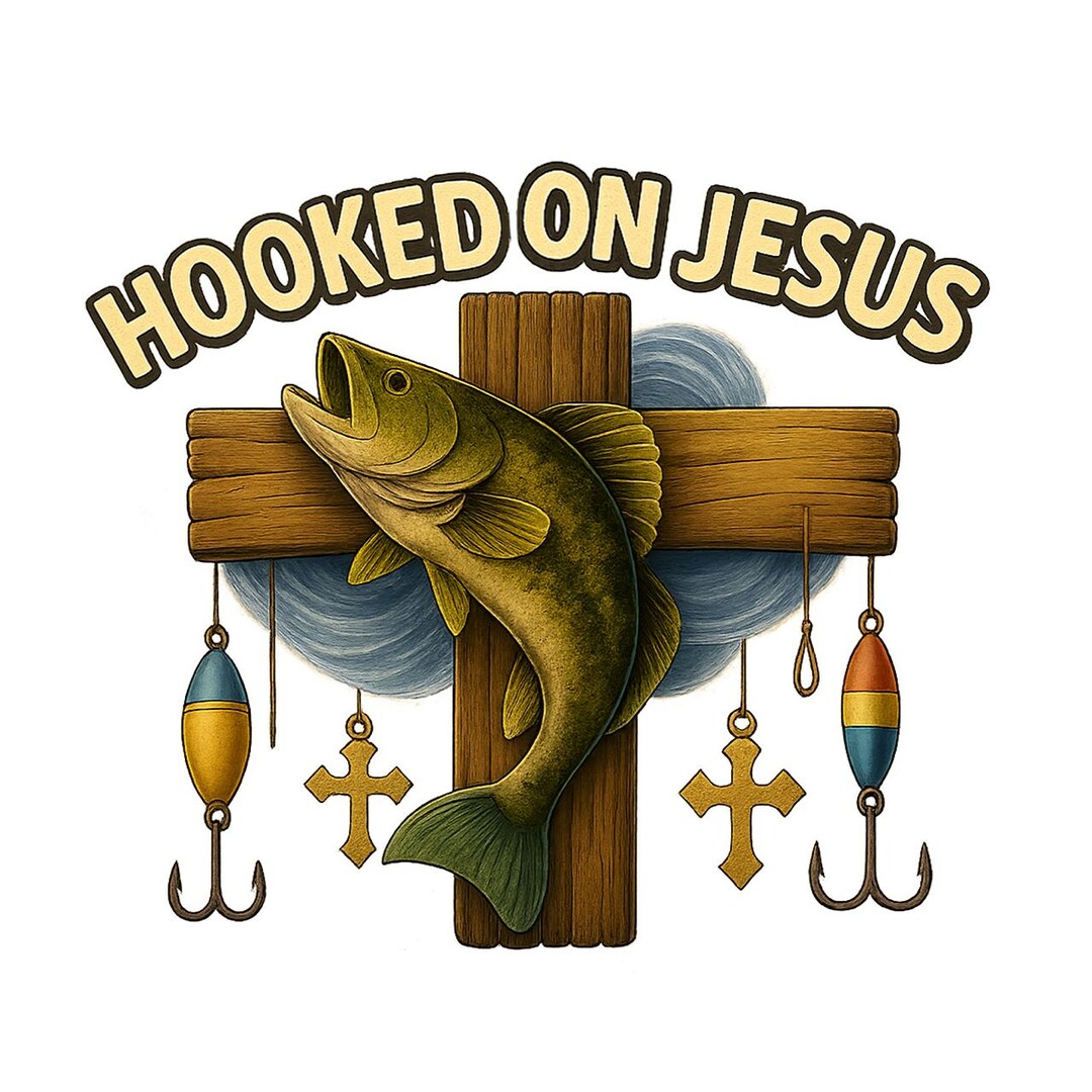 Hooked on Jesus PNG, Christian Fishing Sublimation, Faith Cross Fish ...