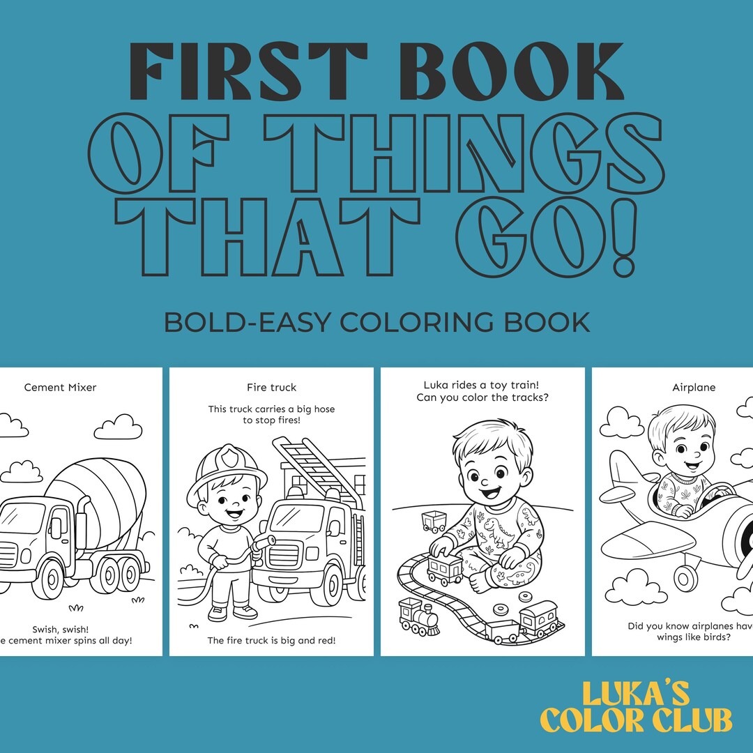 Personalized Kids Coloring Book - Things That Go - Toddler Vehicles ...